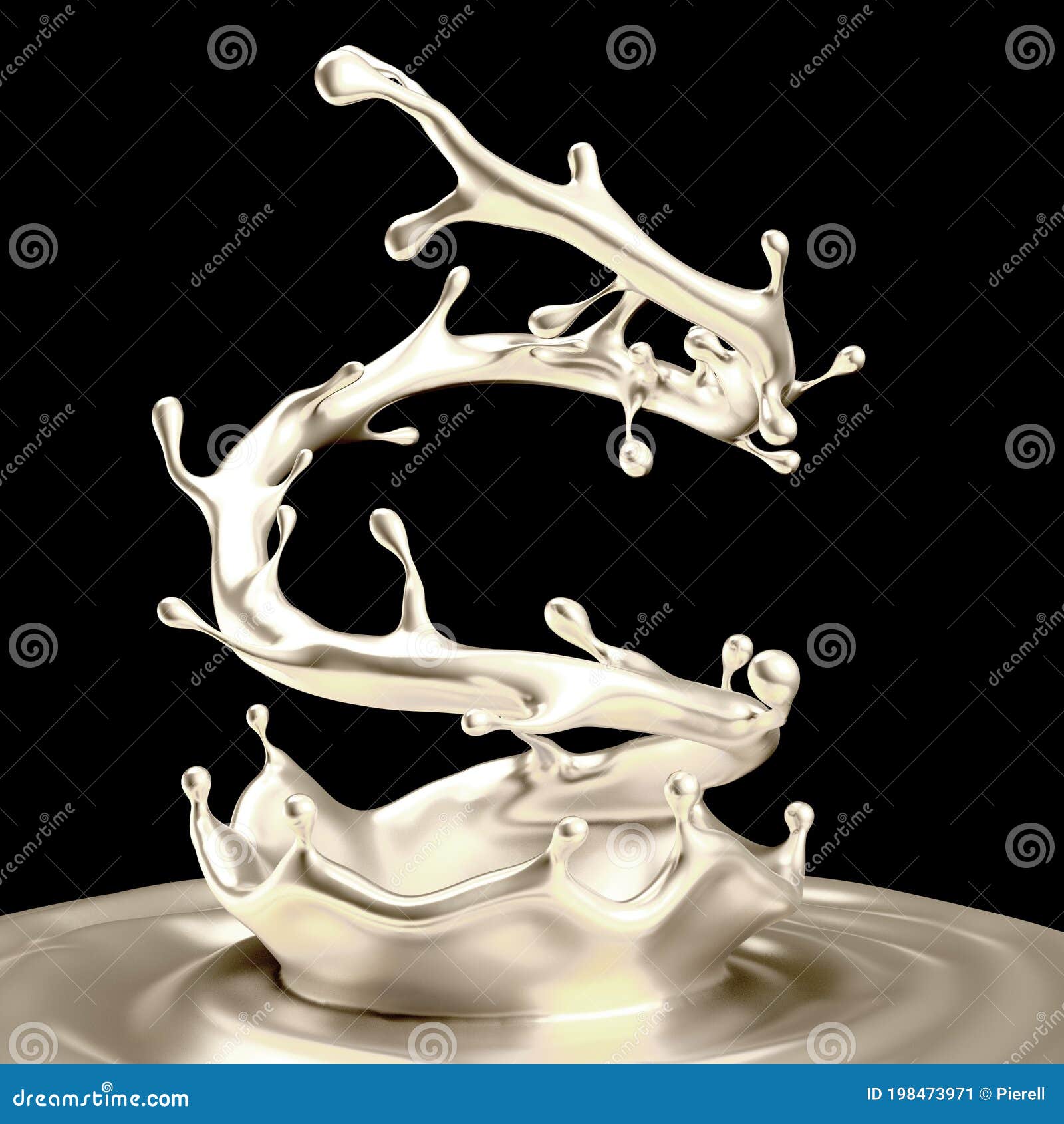 Silver Splash Liquid Black Background. 3d Illustration, 3d Rendering ...