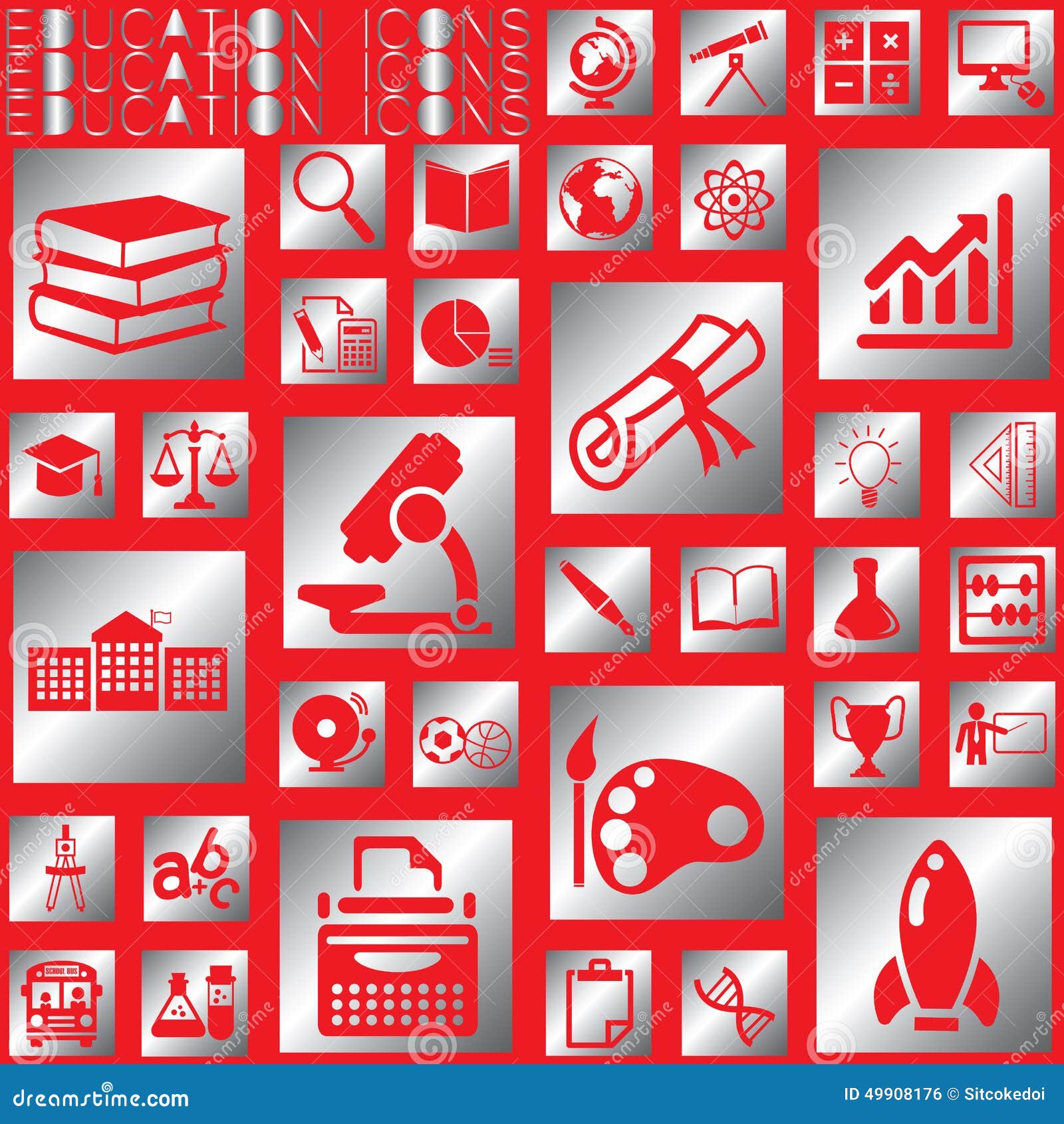 Silver Square Education Icons Stock Vector - Illustration of black ...