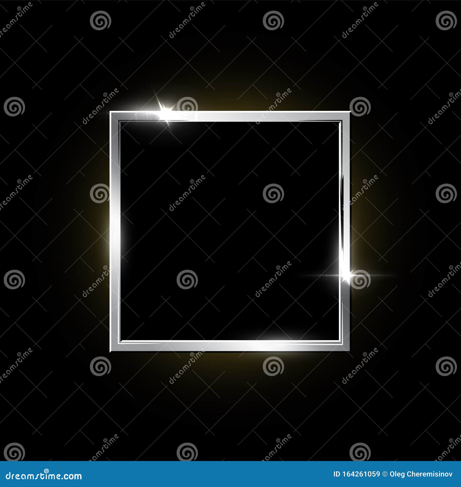 Silver Square Frame Isolated on Black Background. Vector Design Element ...