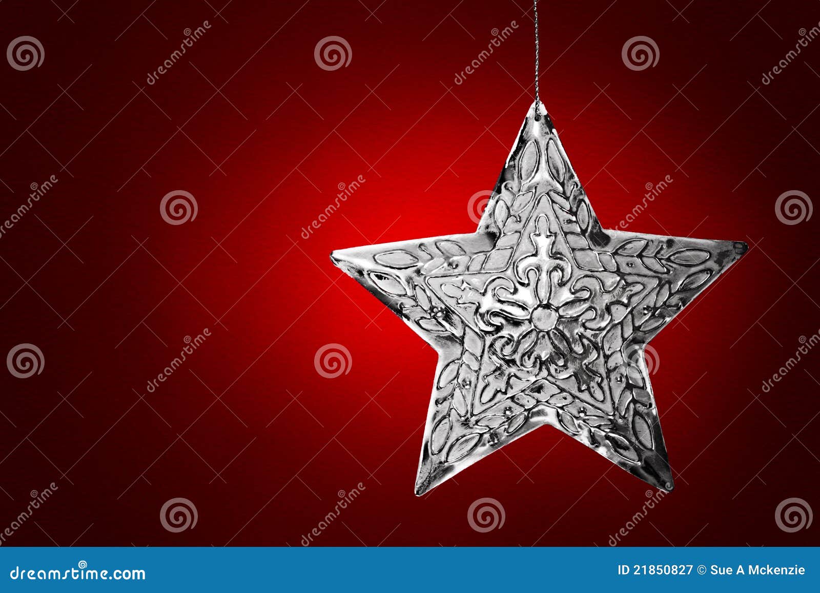 Silver Star Christmas Ornament Over Red Leather Stock Image - Image of ...