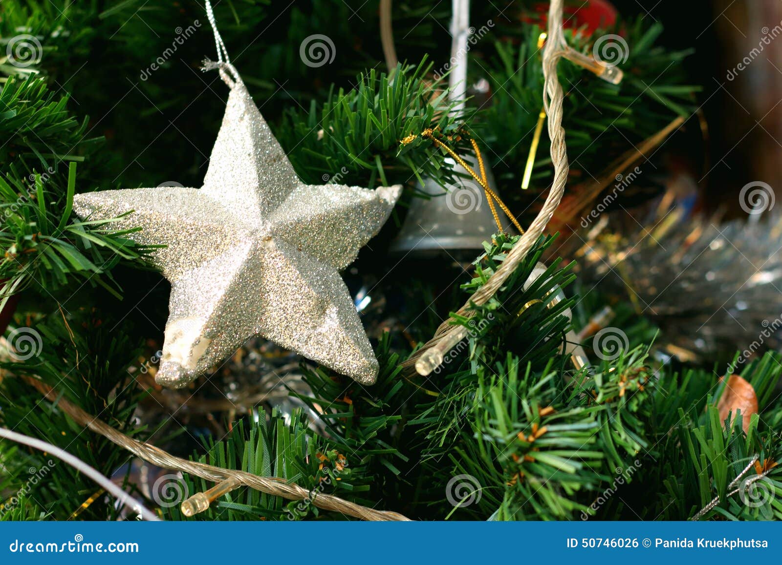 A Silver Star on the Christmas Tree. Stock Photo - Image of border ...