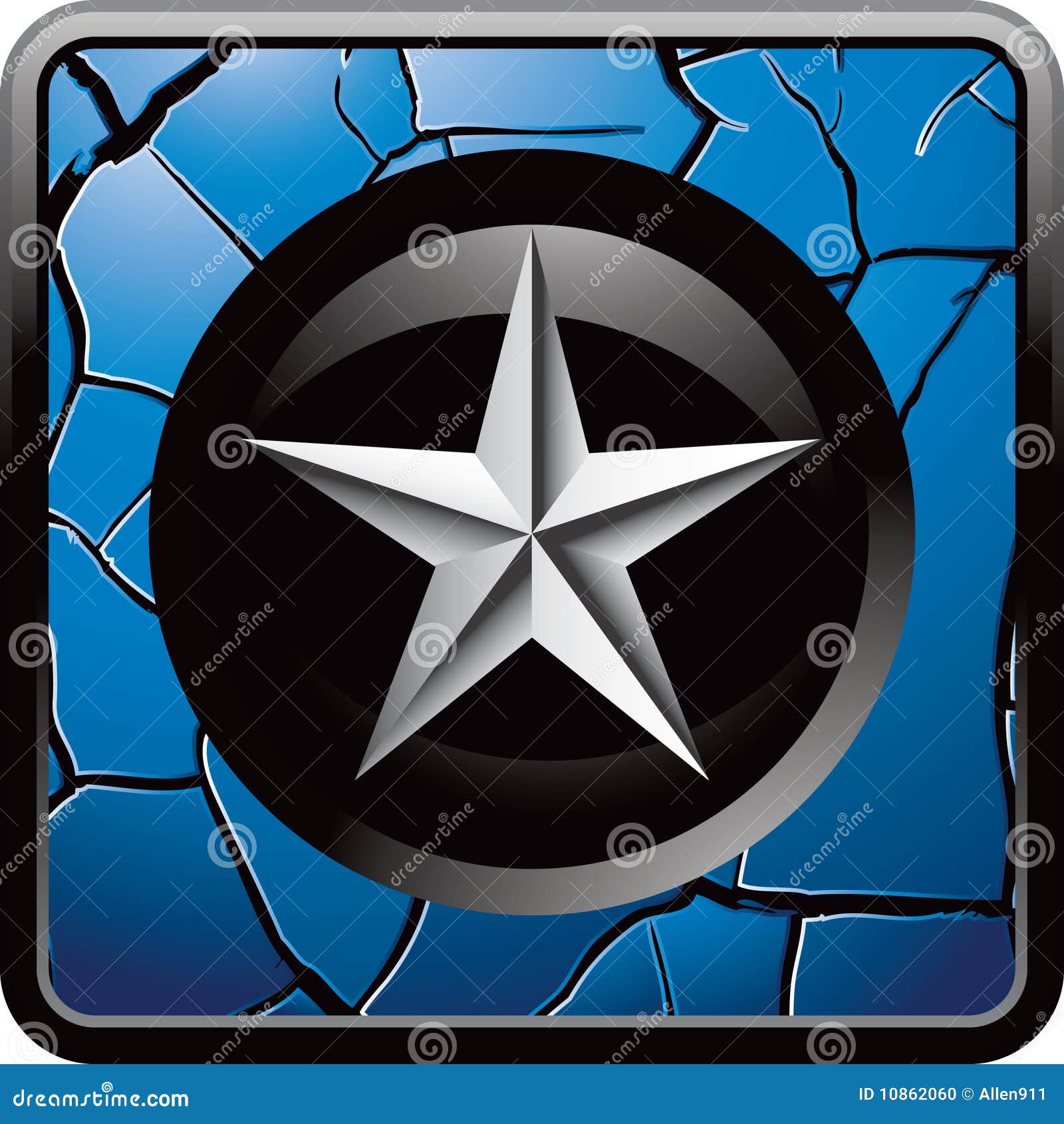 Silver Star Cracked Blue Web Button Stock Vector - Illustration of ...