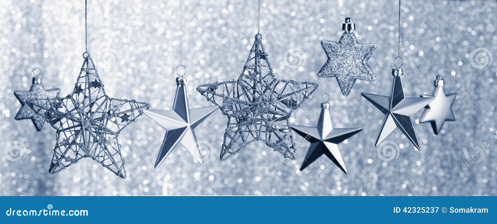 Silver Stars Hanging Against Glitter Background Stock Image - Image of ...