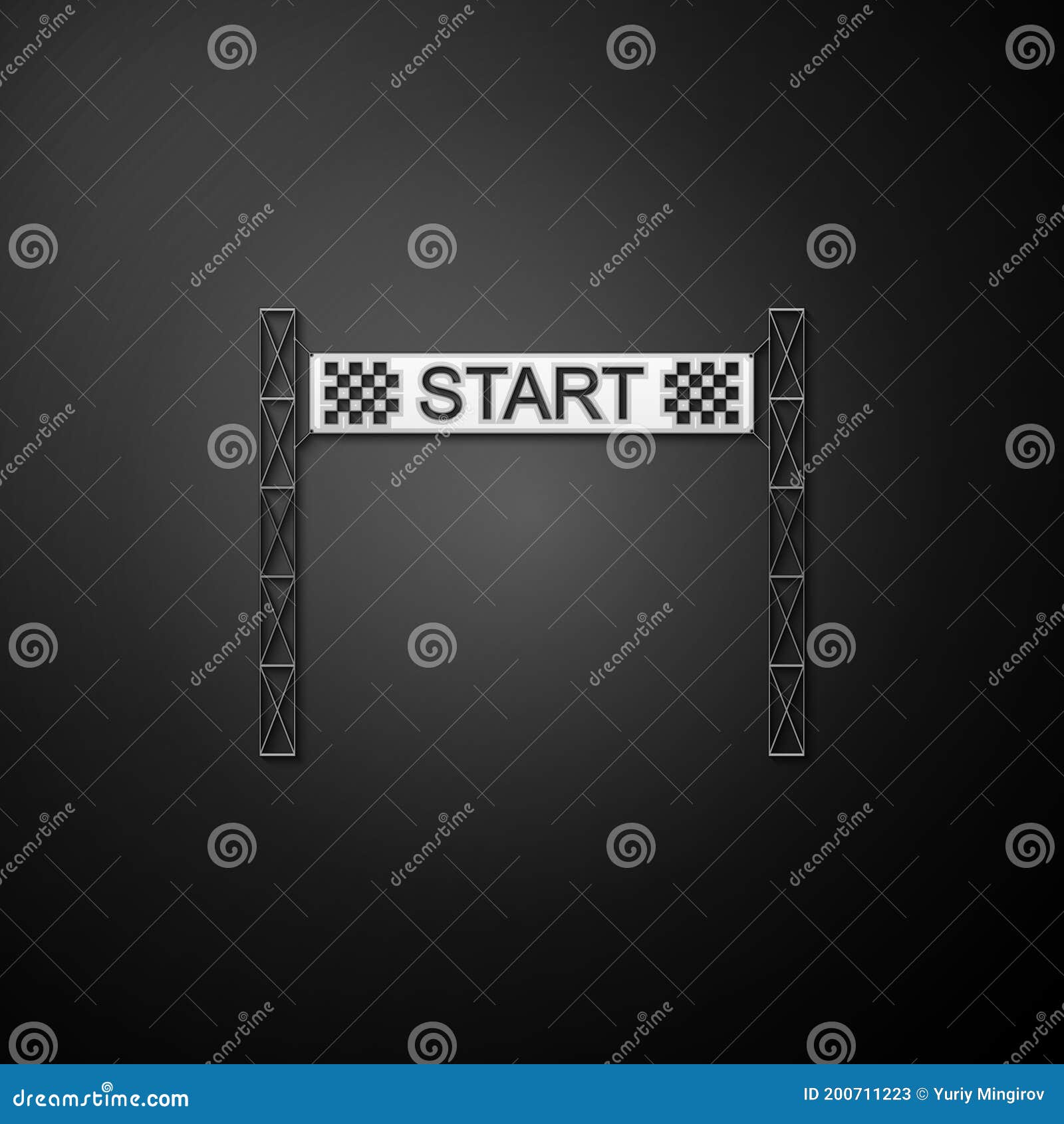 Silver Starting Line Icon Isolated on Black Background. Start Symbol ...