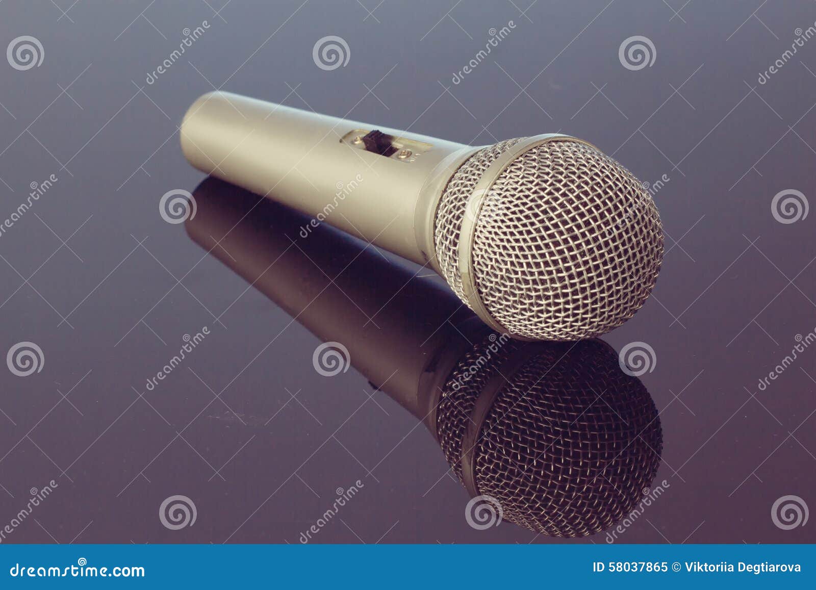 Silver Steel Microphone Lying on Table Stock Image - Image of ...