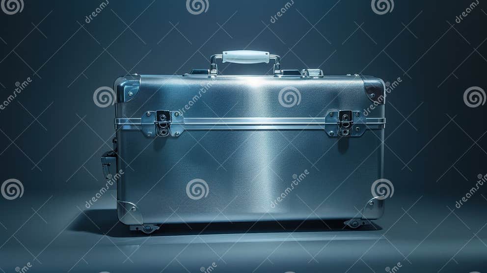 Silver Suitcase on a Blue Background. 3d Render Stock Illustration ...