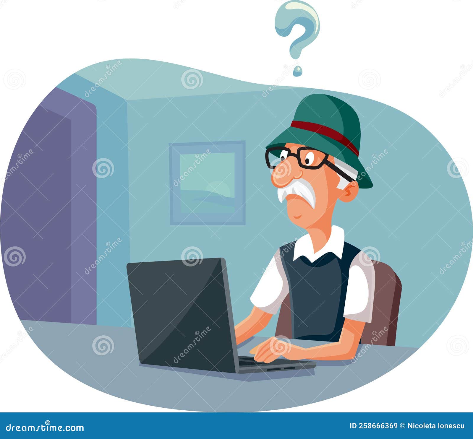 Elderly Man Not Knowing How To Operate the Computer Vector Cartoon ...