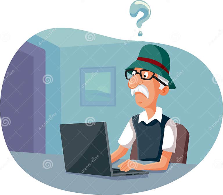 Elderly Man Not Knowing How To Operate the Computer Vector Cartoon ...