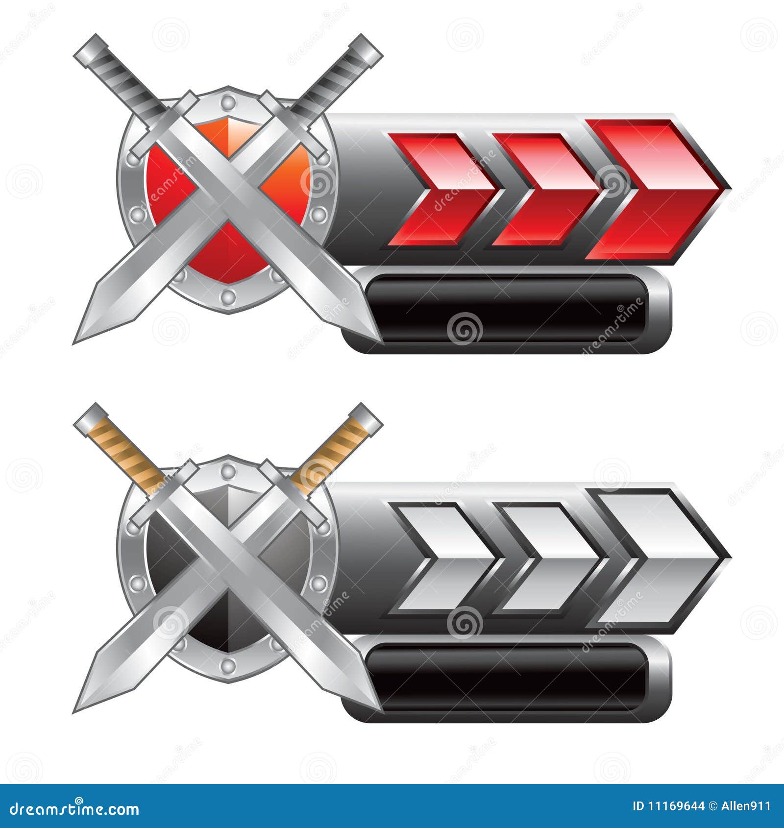 Silver Swords and Shield on Red and Silver Arrows Stock Vector ...