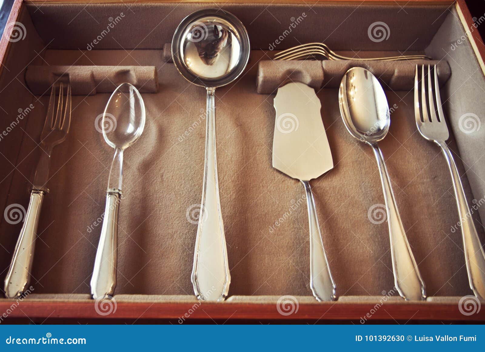 Silver Tableware Set in Drawer Stock Photo - Image of kitchen, service ...