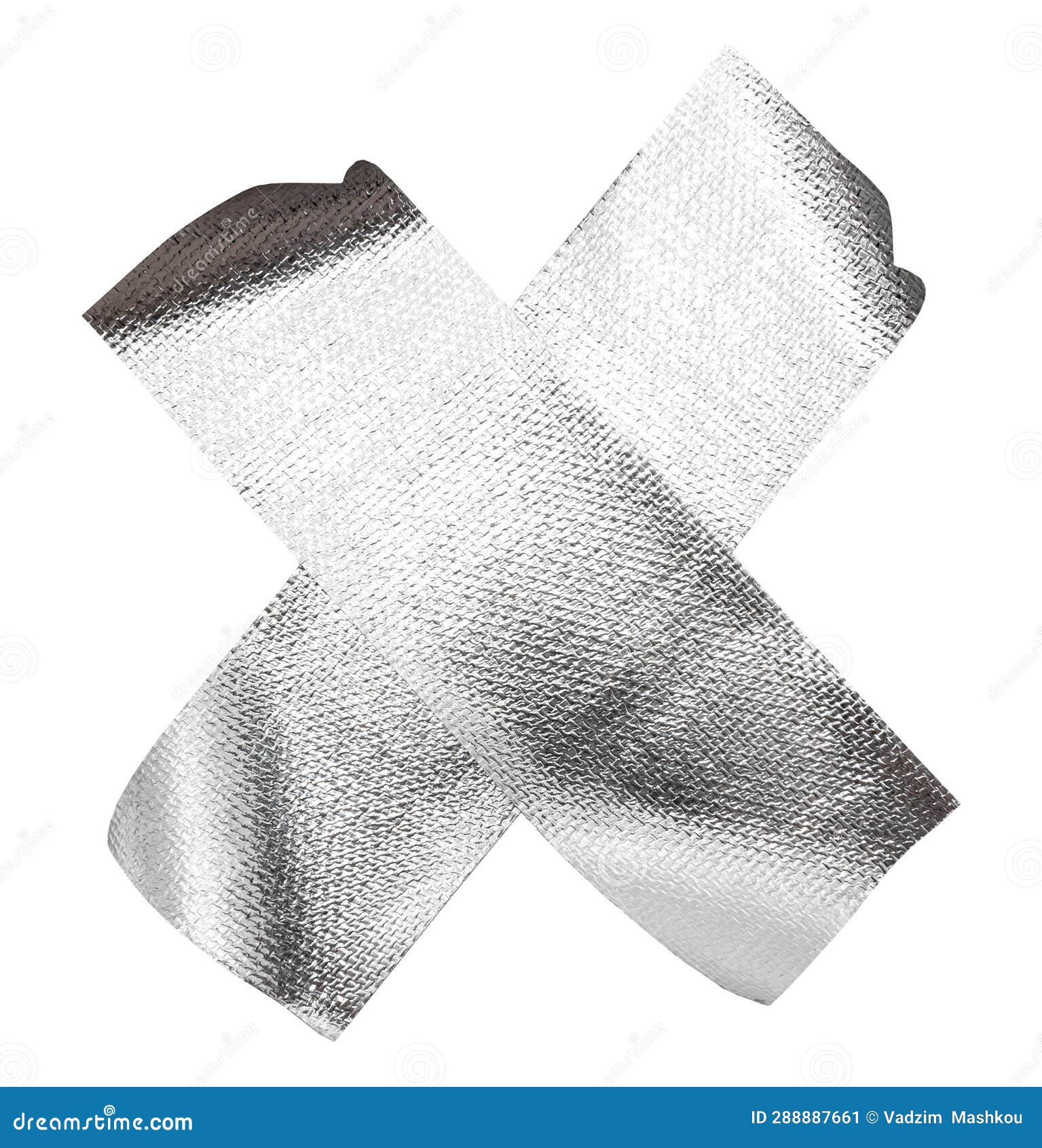 Silver Tape in the Shape of a Cross on a White Background. Intersecting ...