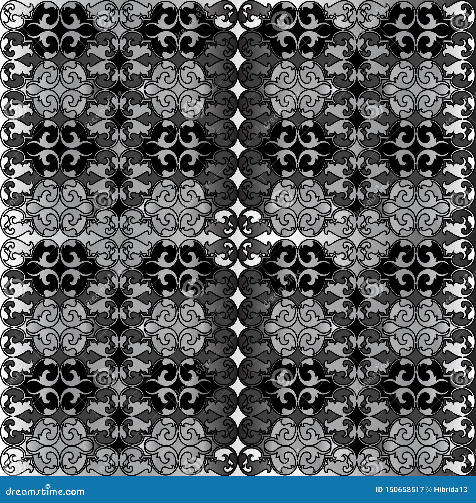 Silver Tapestry with Damask Motifs Stock Vector - Illustration of black ...