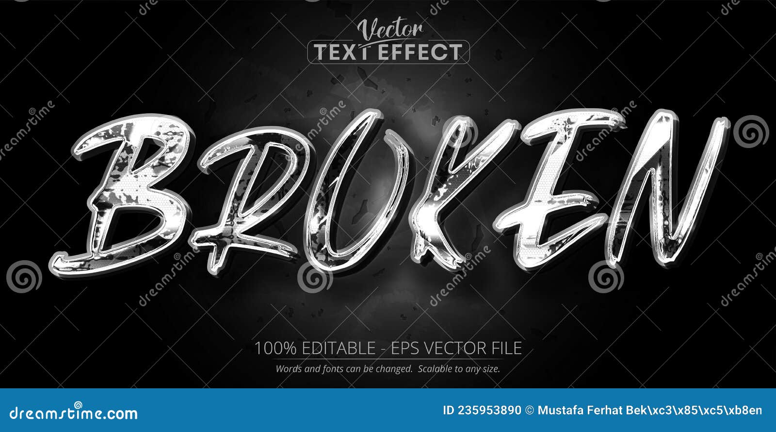 Silver Text Effect, Editable Shiny Silver Color, Broken Text Style on ...