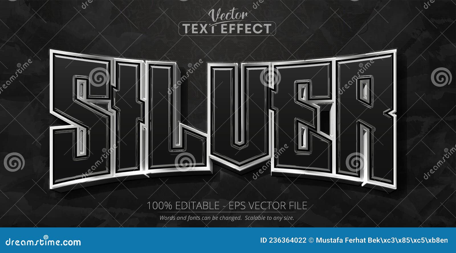 Silver Text Effect, Editable Shiny Silver Color Text Style on Dark ...