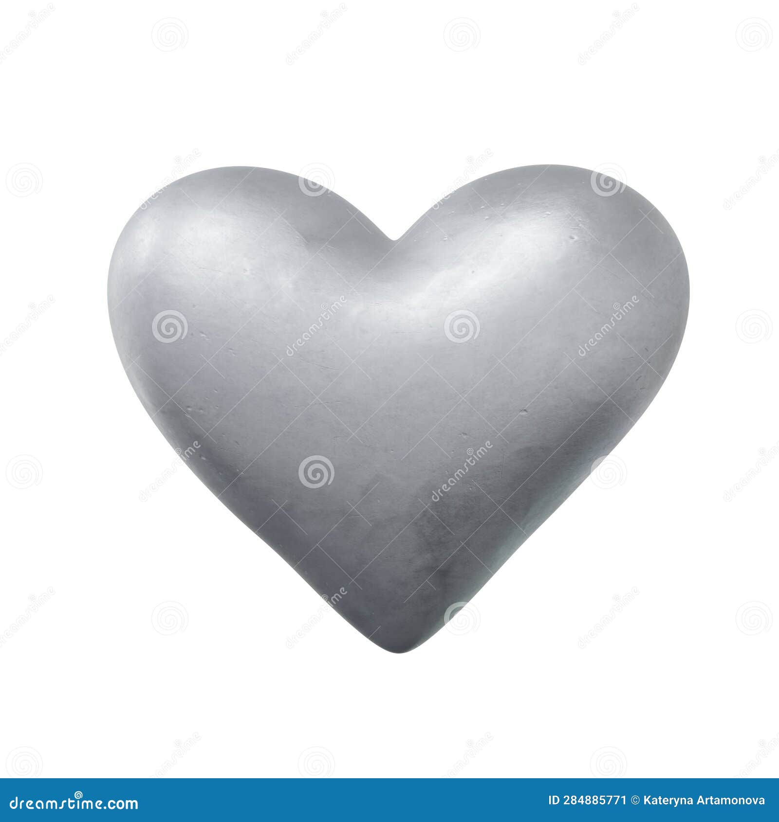 Silver Texture 3D Heart. Isolated on White Background. Realistic Render ...