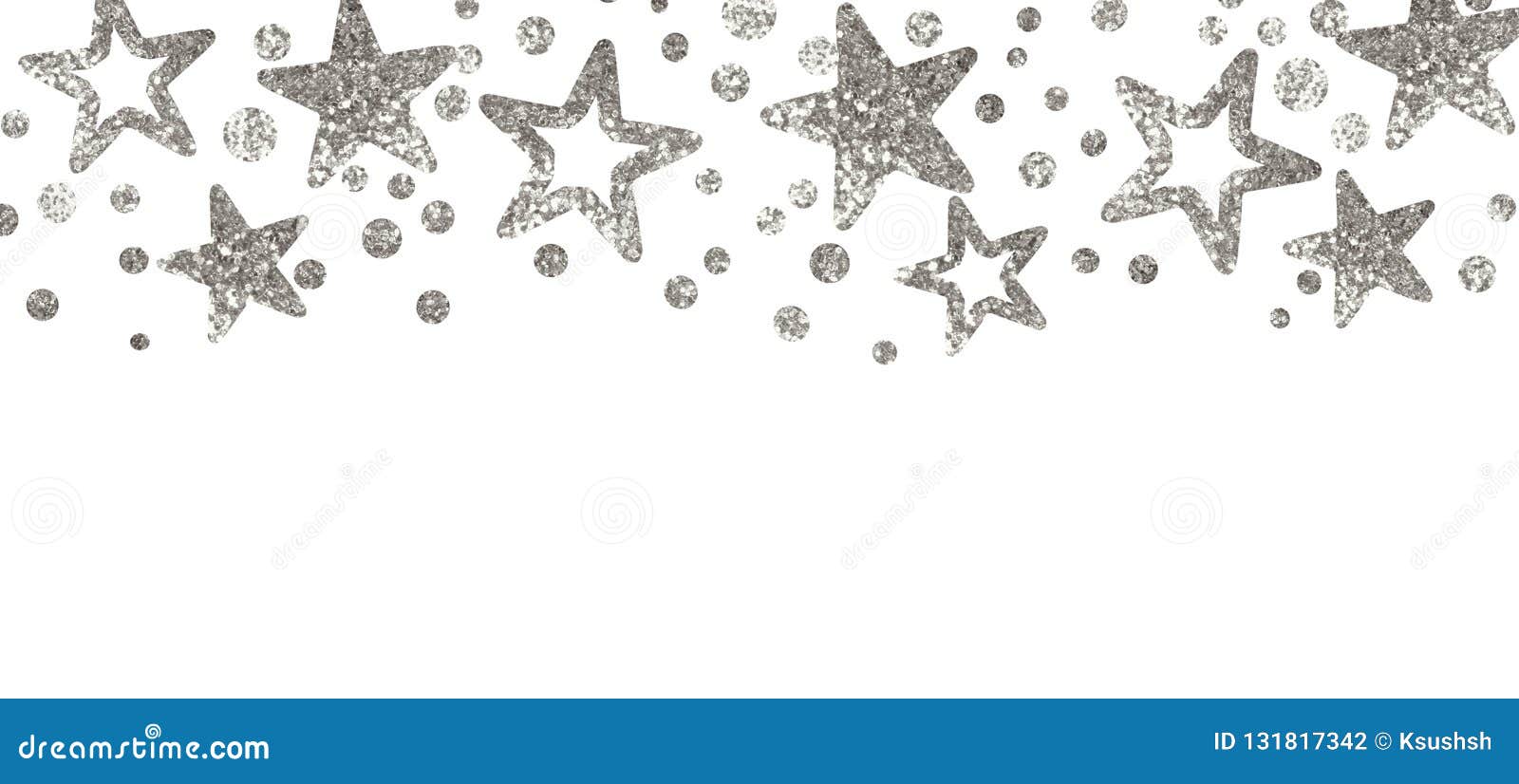 Silver Textured Stars and Confetti for Top Border Stock Photo - Image ...