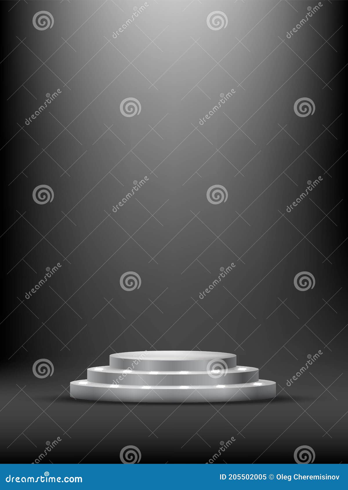 Silver Three Step Podium Under Falling Light Isolated on Dark ...