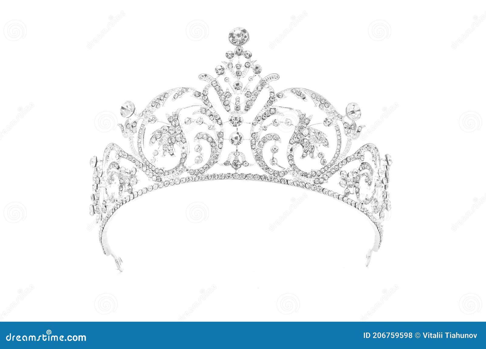Silver Tiara with Diamonds on White Background Stock Photo - Image of ...