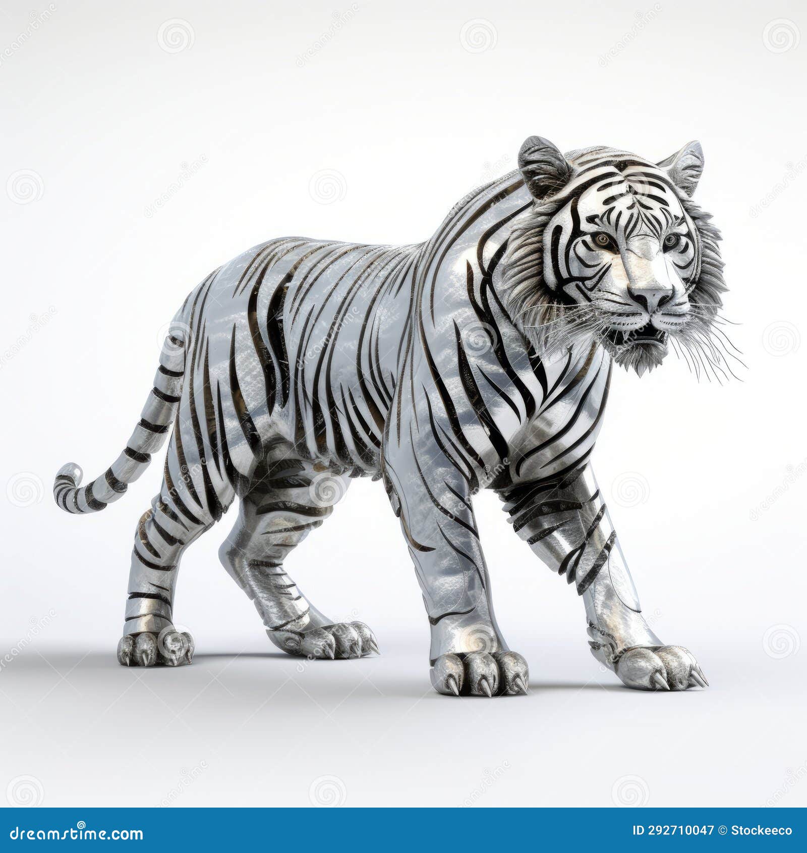 Silver Tiger 3d Model With Metal Texture On White Background Royalty ...