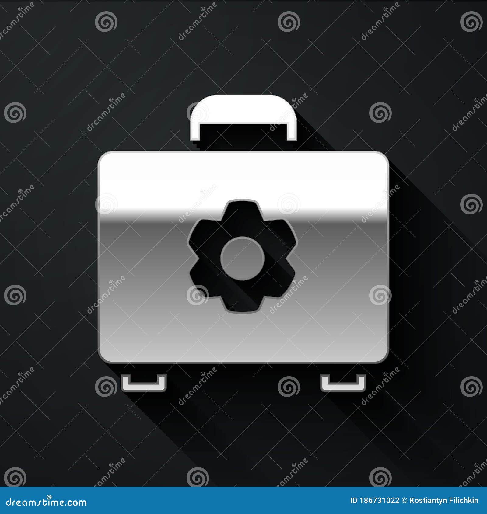 Silver Toolbox Icon Isolated on Black Background. Tool Box Sign. Long ...