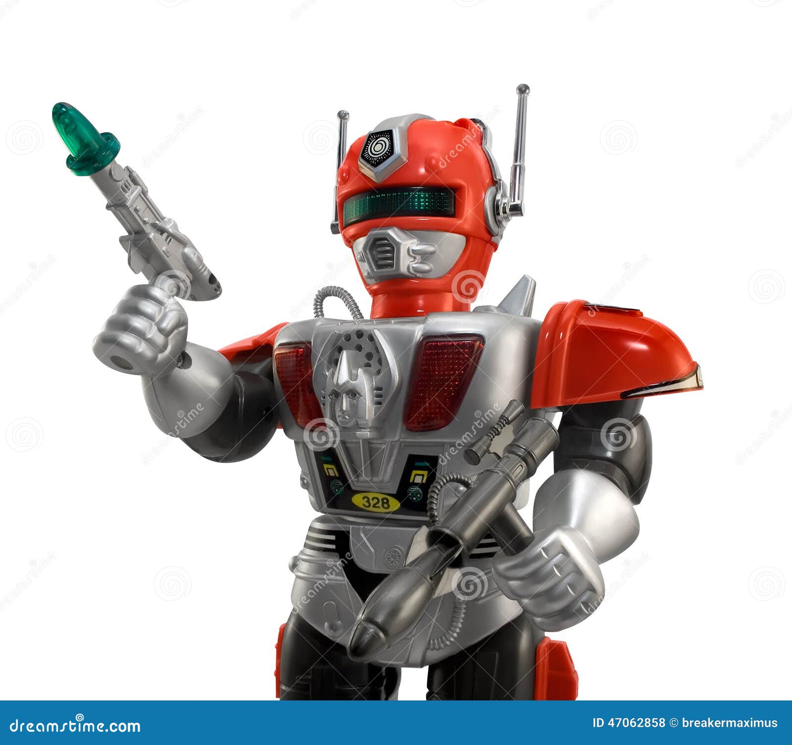 Silver toy robot closeup. stock illustration. Illustration of tech ...