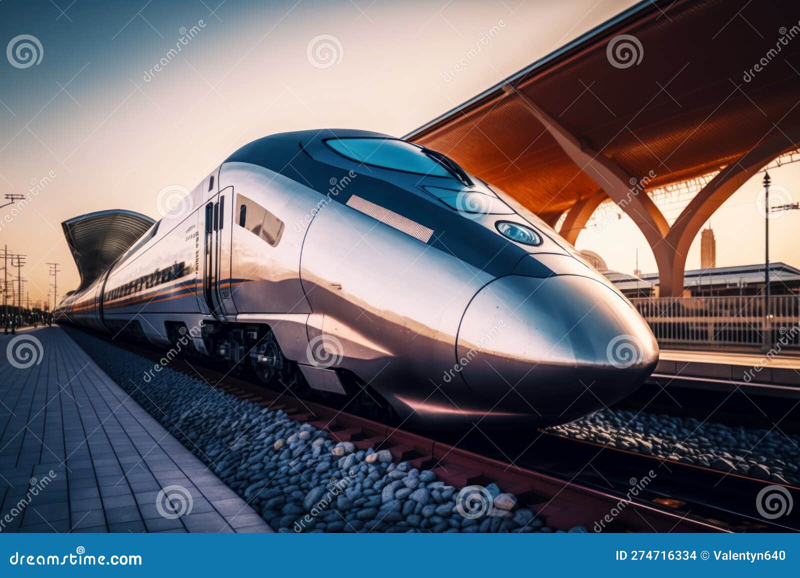 Silver Train Traveling Down Train Tracks Next To Train Station with ...