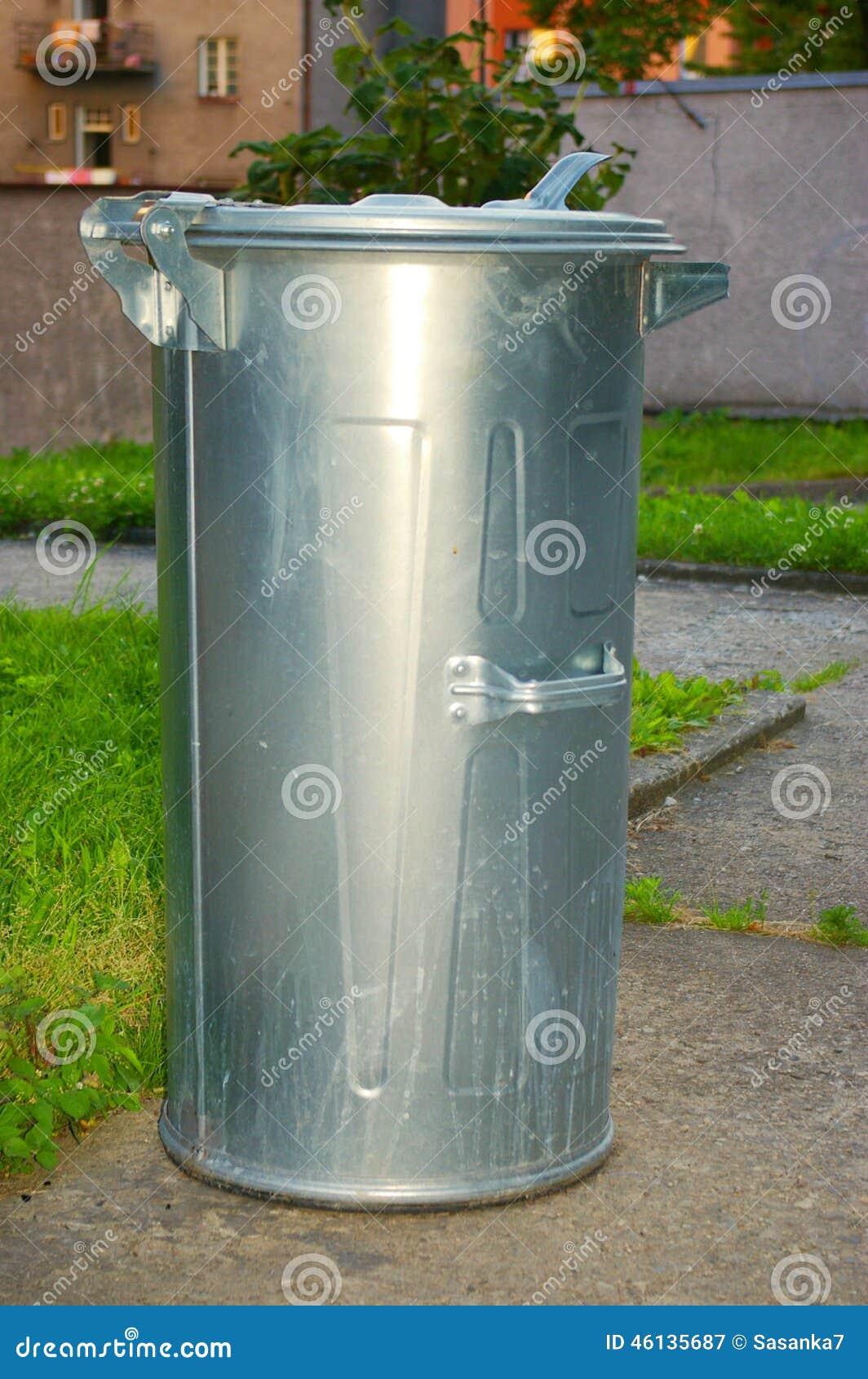 Silver trash bin stock image. Image of trash, iron, recycle - 46135687