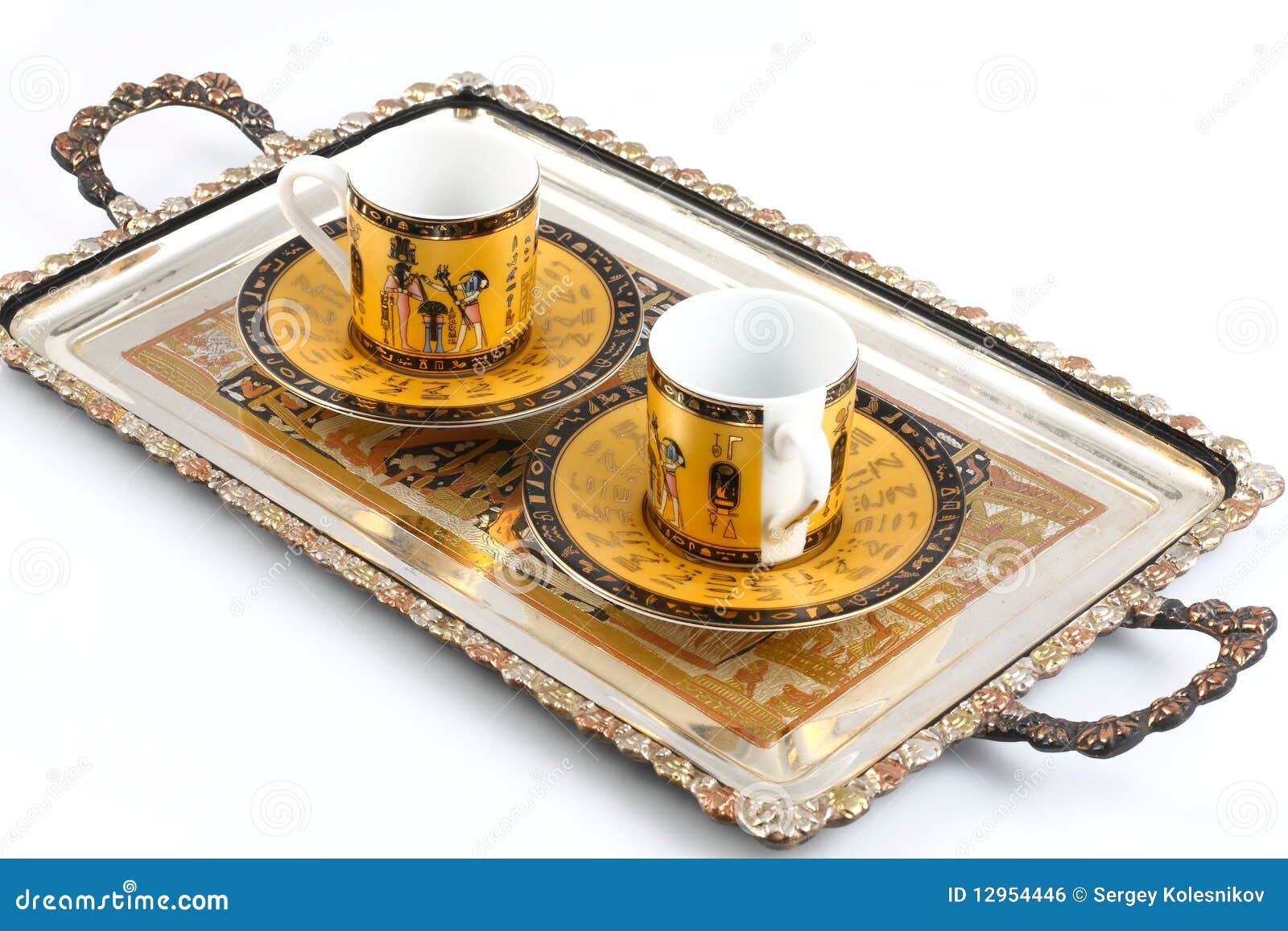 Silver Tray with Coffee Cups Stock Photo - Image of tray, porcelain ...