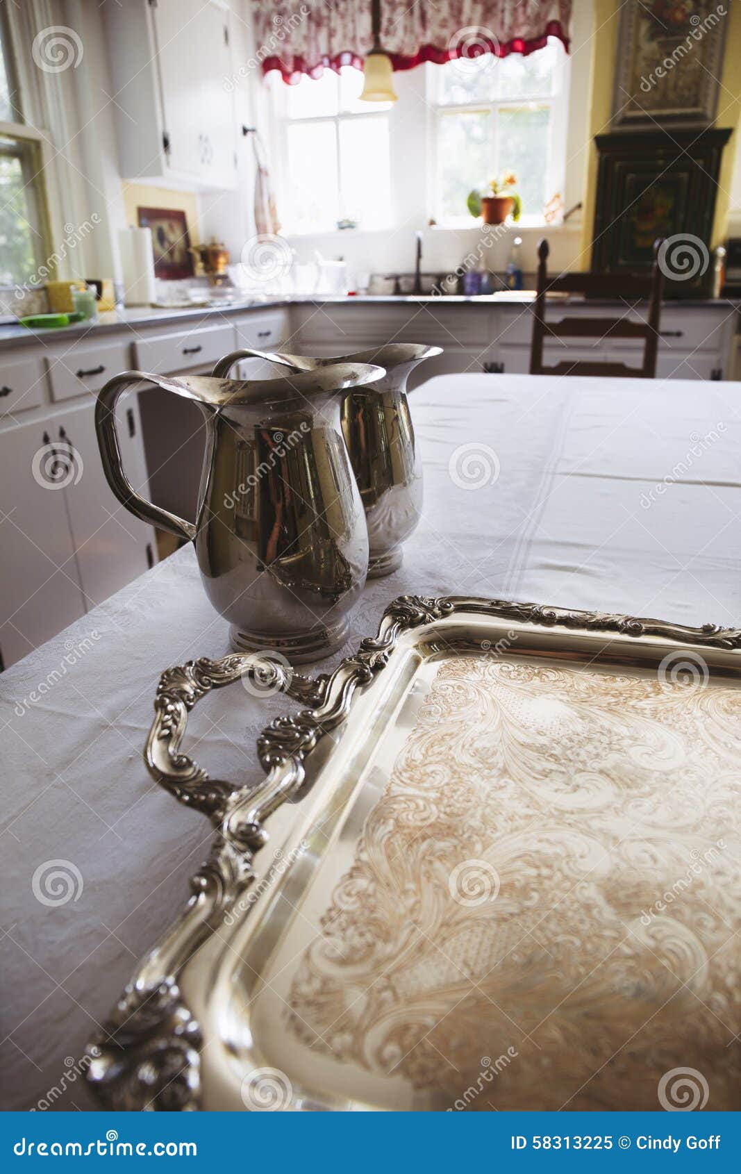 Silver tray and pitchers stock image. Image of kitchen - 58313225