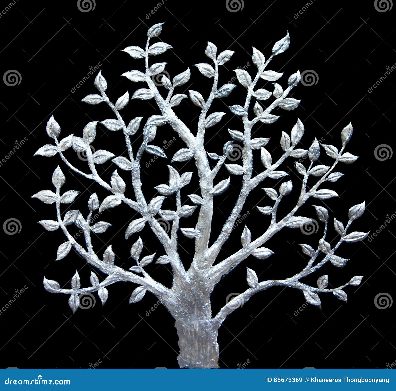 Silver Tree on Black Background Stock Illustration - Illustration of ...