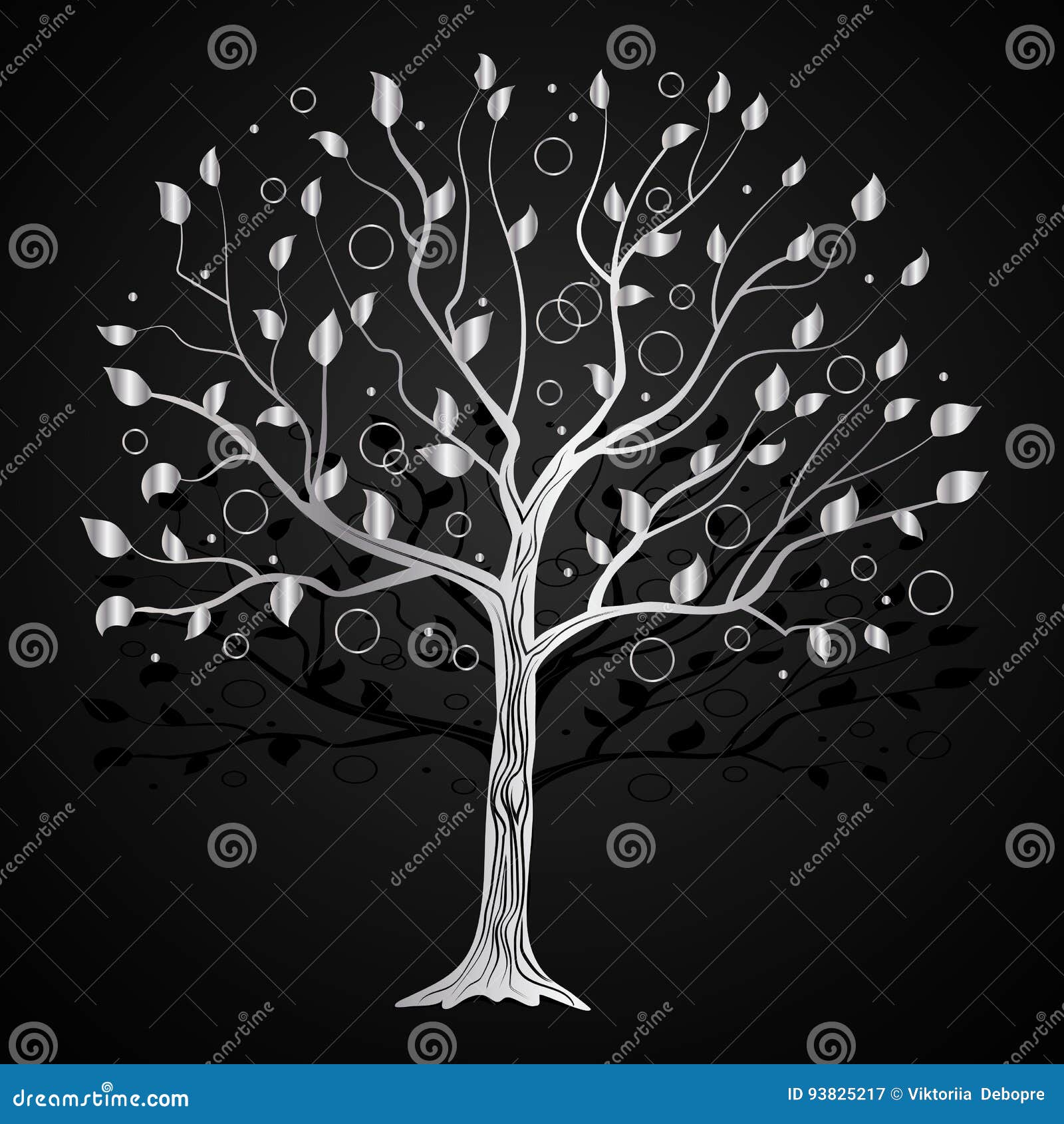 Silver tree with circles stock vector. Illustration of bark - 93825217