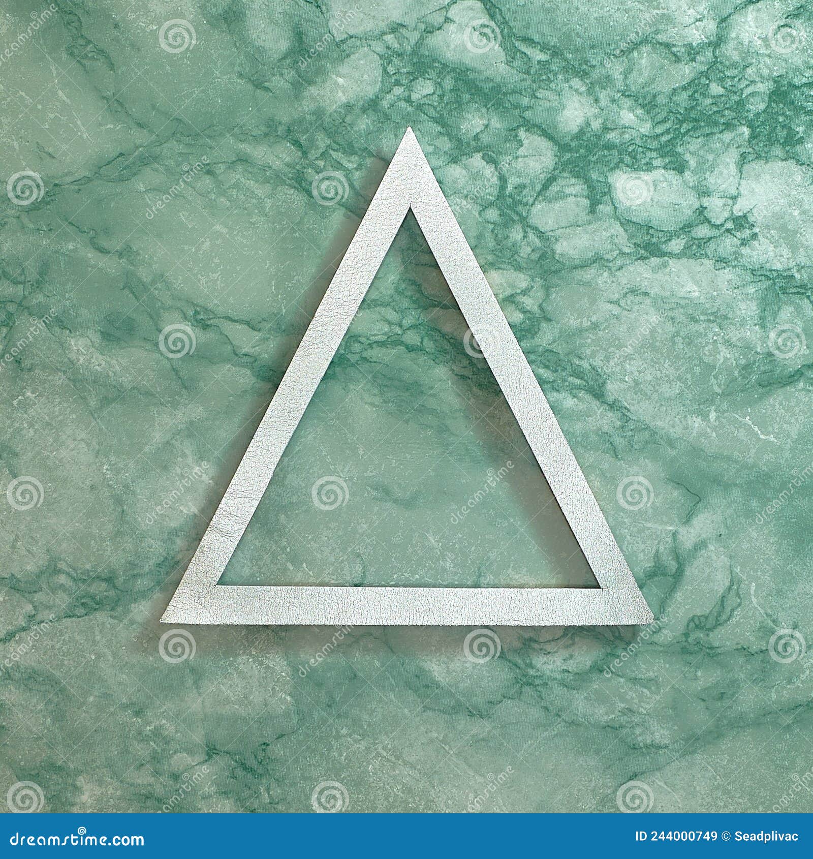 Silver Triangle Frame On Green Marble Background. Text Space. Top View ...