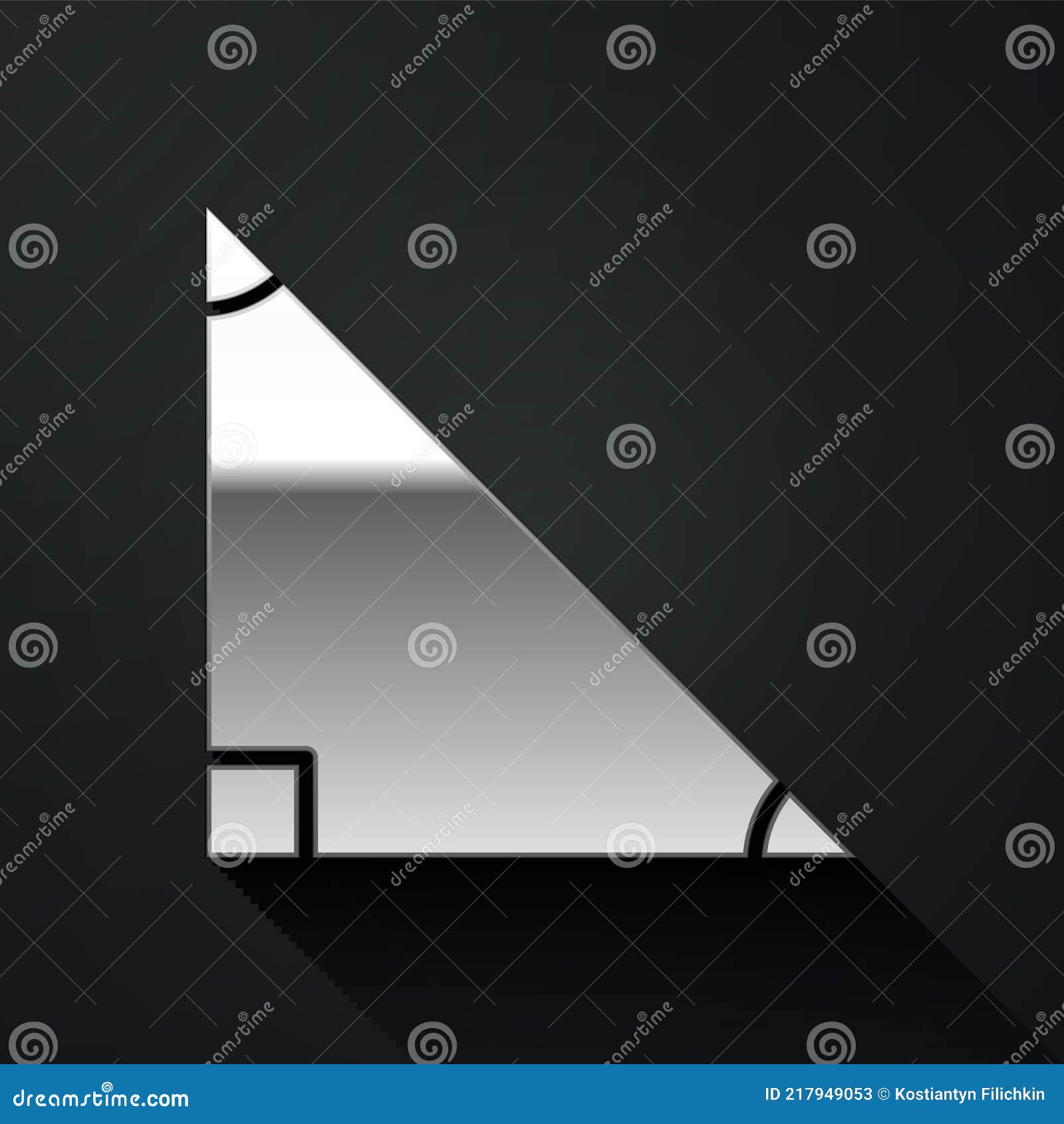 Silver Triangle Math Icon Isolated on Black Background. Long Shadow ...