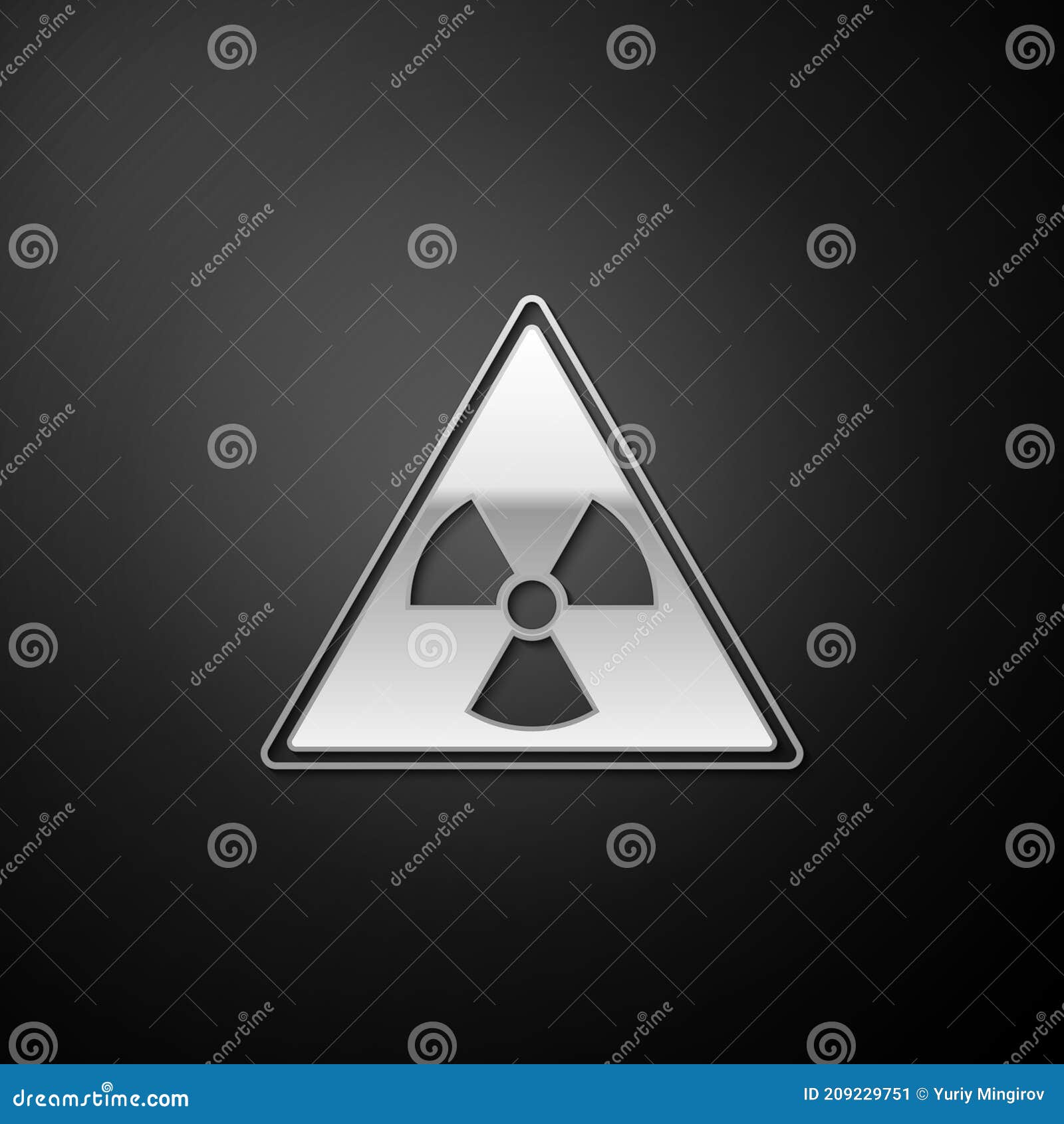 Silver Triangle Sign with Radiation Symbol Icon Isolated on Black ...