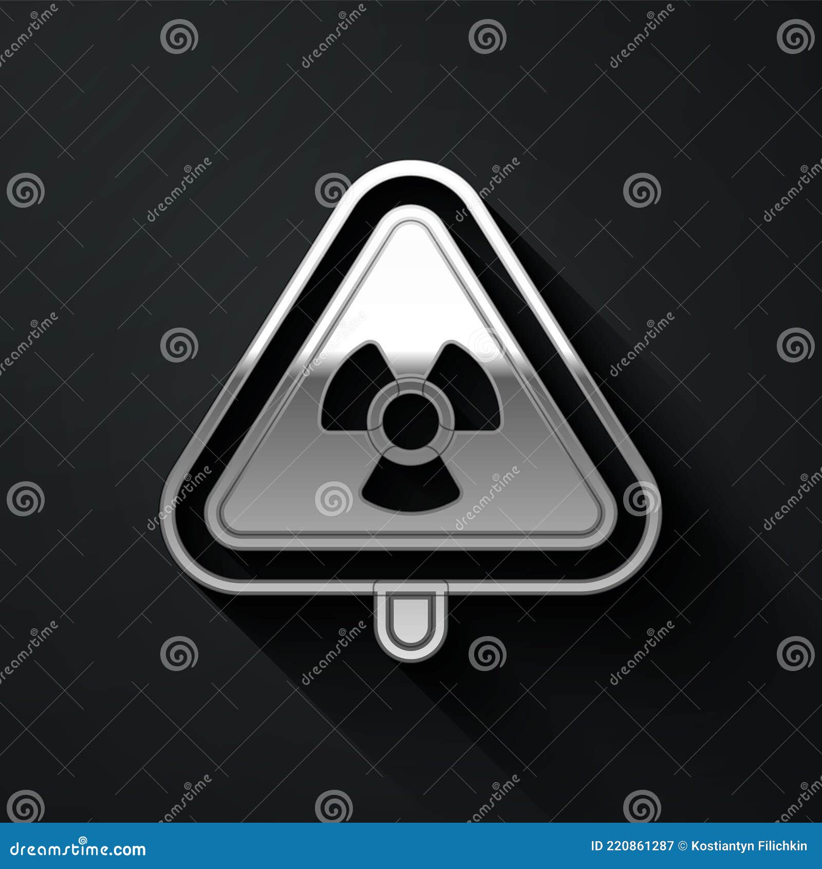 Silver Triangle Sign with Radiation Symbol Icon Isolated on Black ...