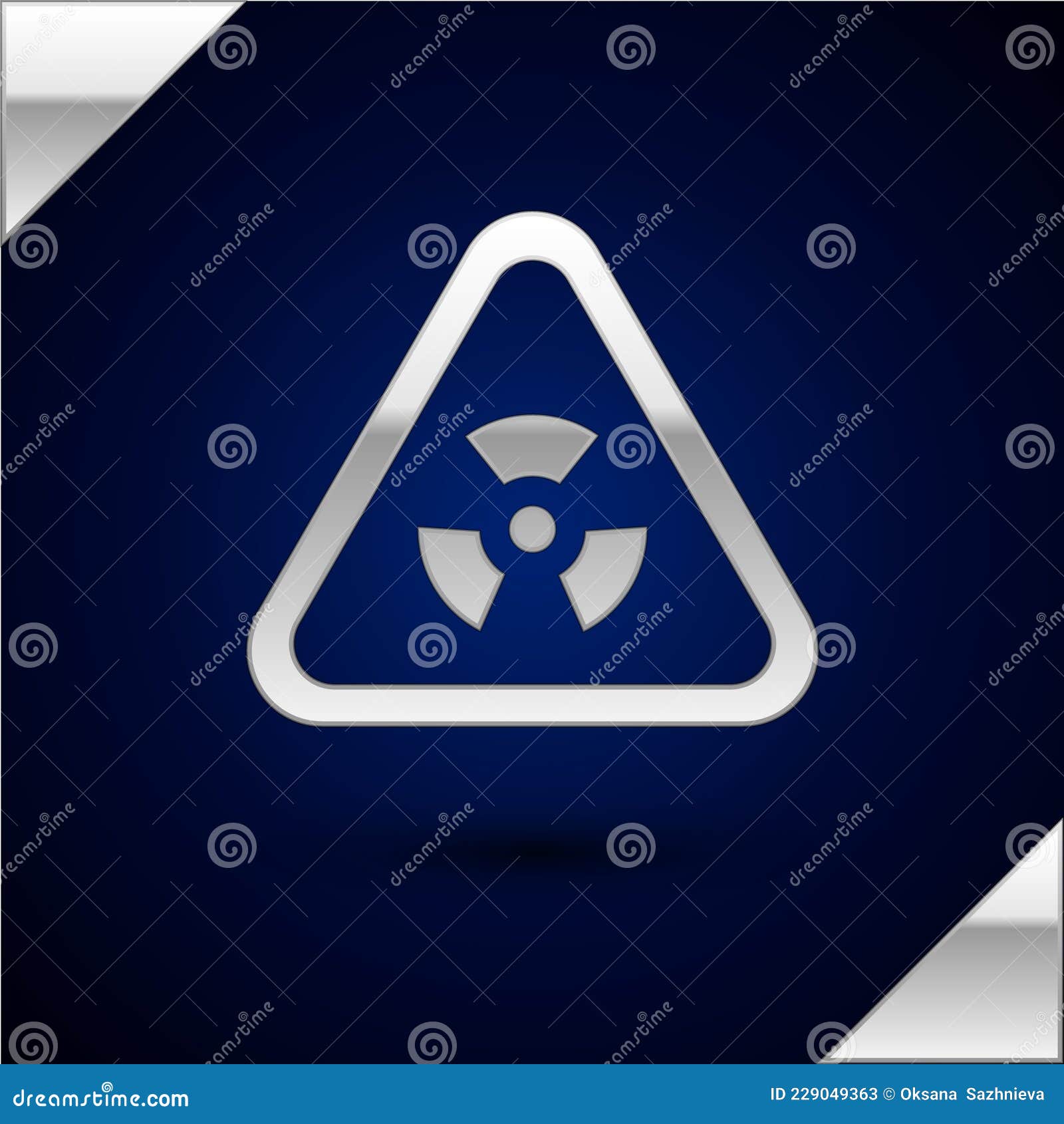 Silver Triangle Sign with Radiation Symbol Icon Isolated on Dark Blue ...