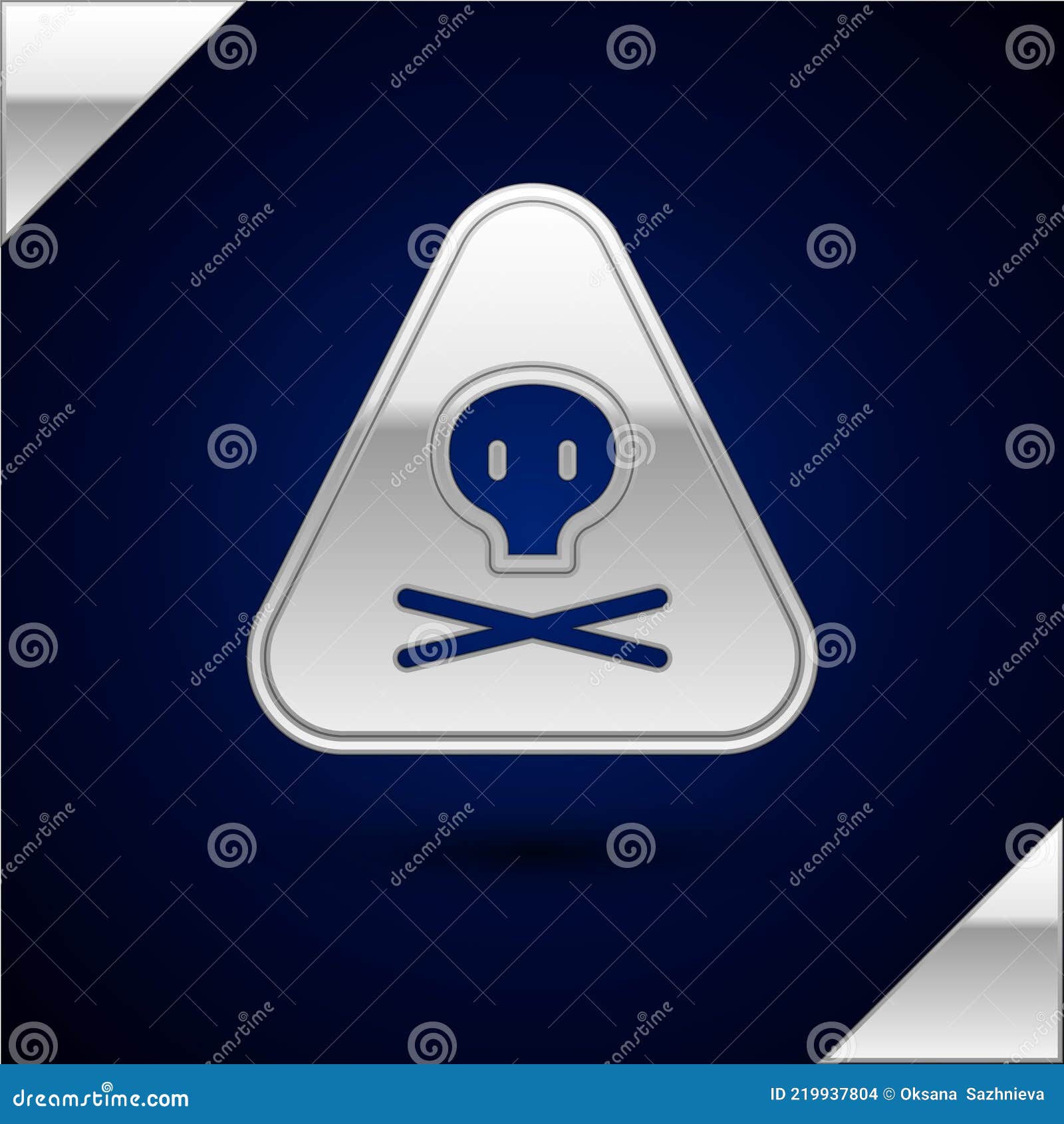 Silver Triangle Warning Toxic Icon Isolated on Dark Blue Background ...