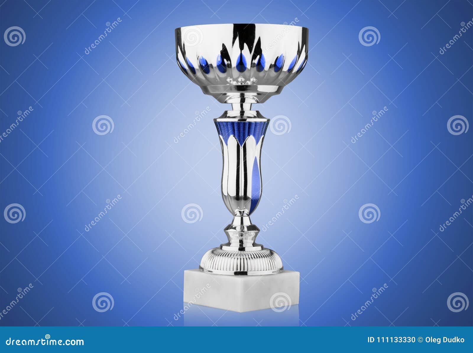 Silver Trophy Cup on Blue Background Stock Photo - Image of place ...