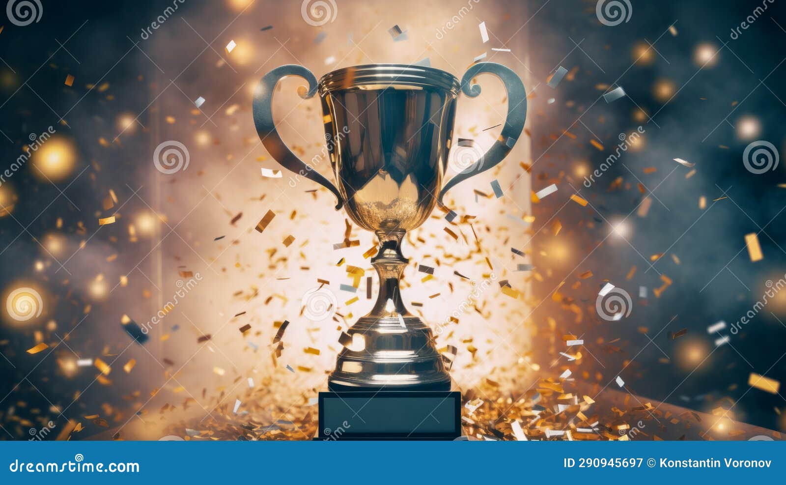 Silver Trophy Cup for Second Place Achievement, Surrounded by Joyful ...