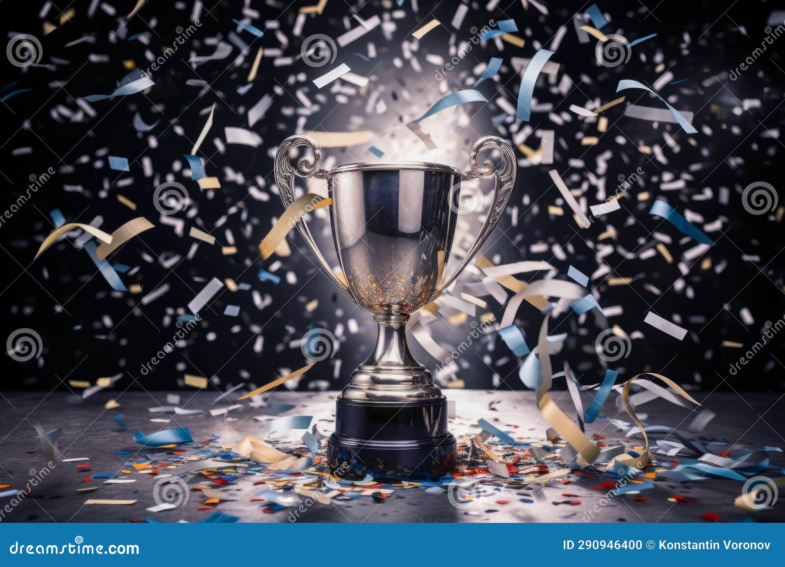 Silver Trophy Cup for Second Place Achievement, Surrounded by Joyful ...