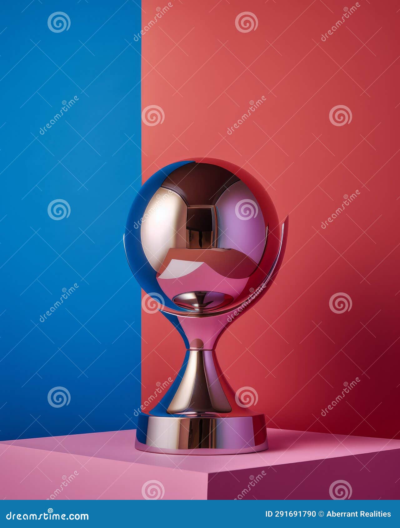 A Silver Trophy Sits on Top of a Red and Blue Background Stock ...