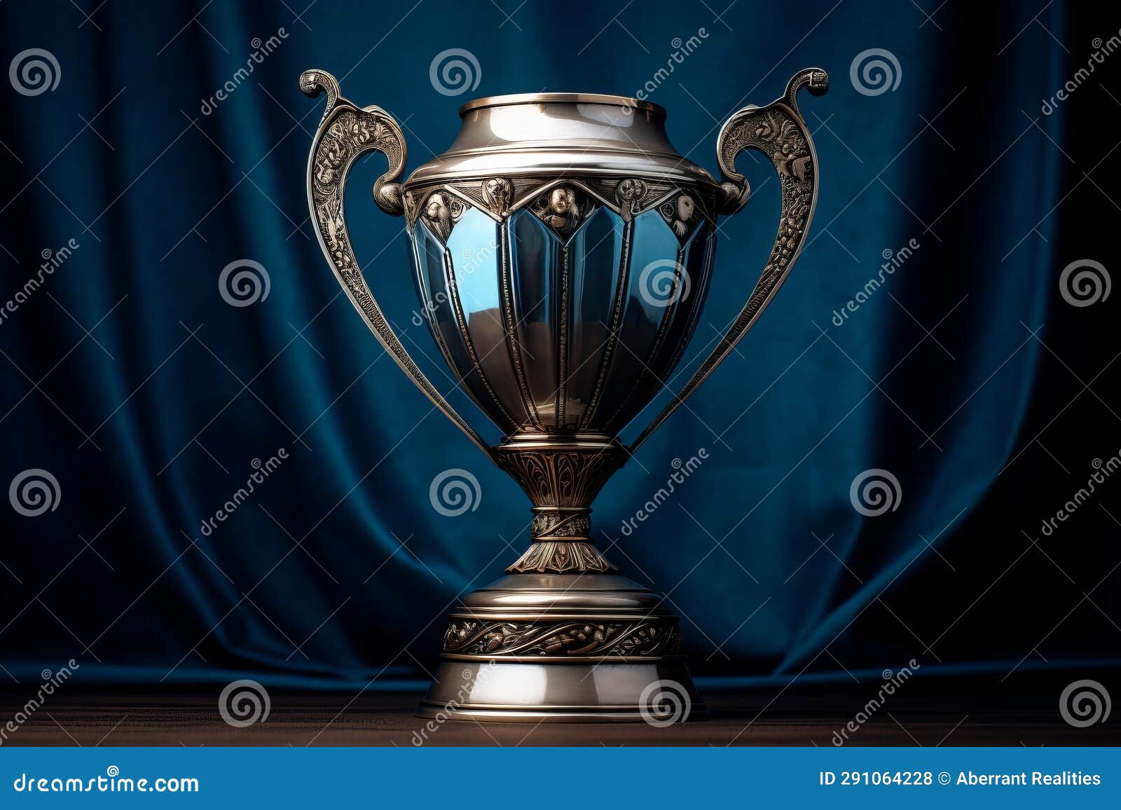 A Silver Trophy Sitting on Top of a Blue Curtain Stock Illustration ...