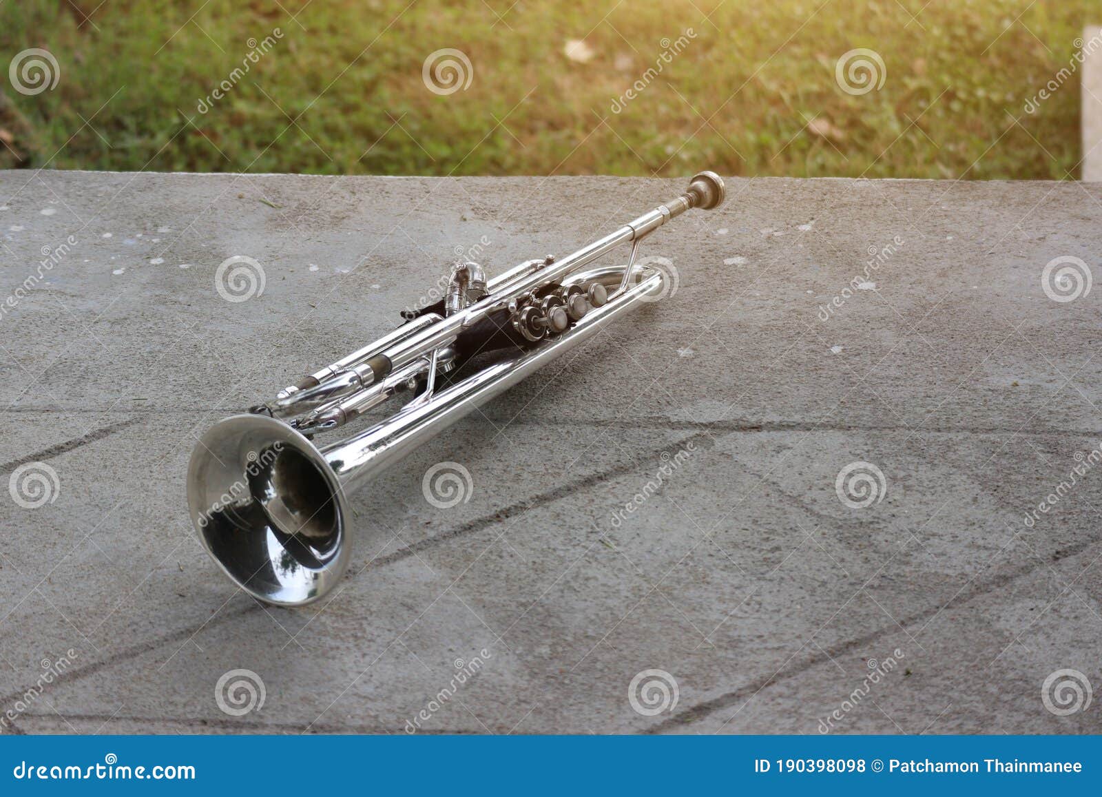 Silver Trumpet Instrument Placed on Cement Floor, Can Be Separated ...