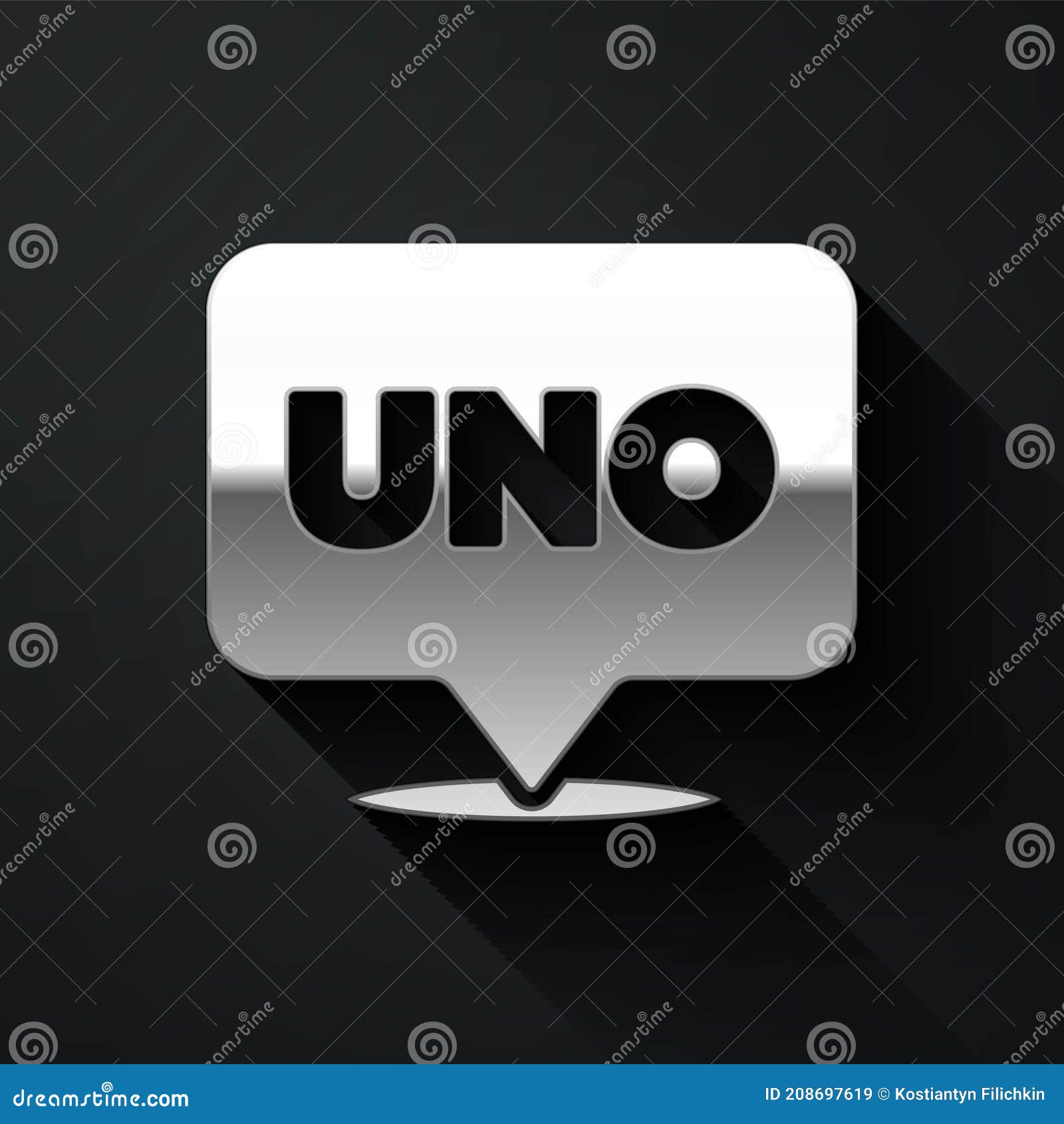 Silver Uno Card Game Icon Isolated on Black Background. Long Shadow ...