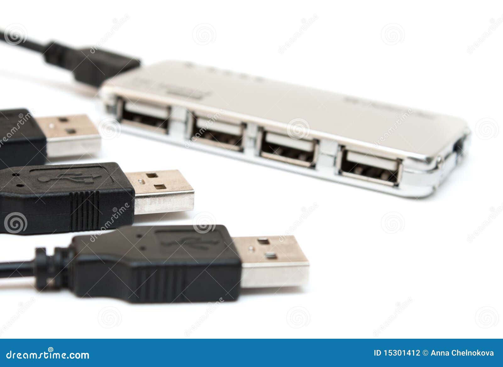 Silver USB hub and cables. stock photo. Image of peripheral - 15301412