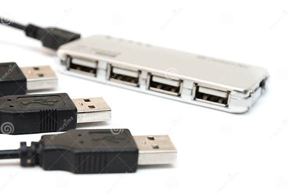 Silver USB hub and cables. stock photo. Image of peripheral - 15301412