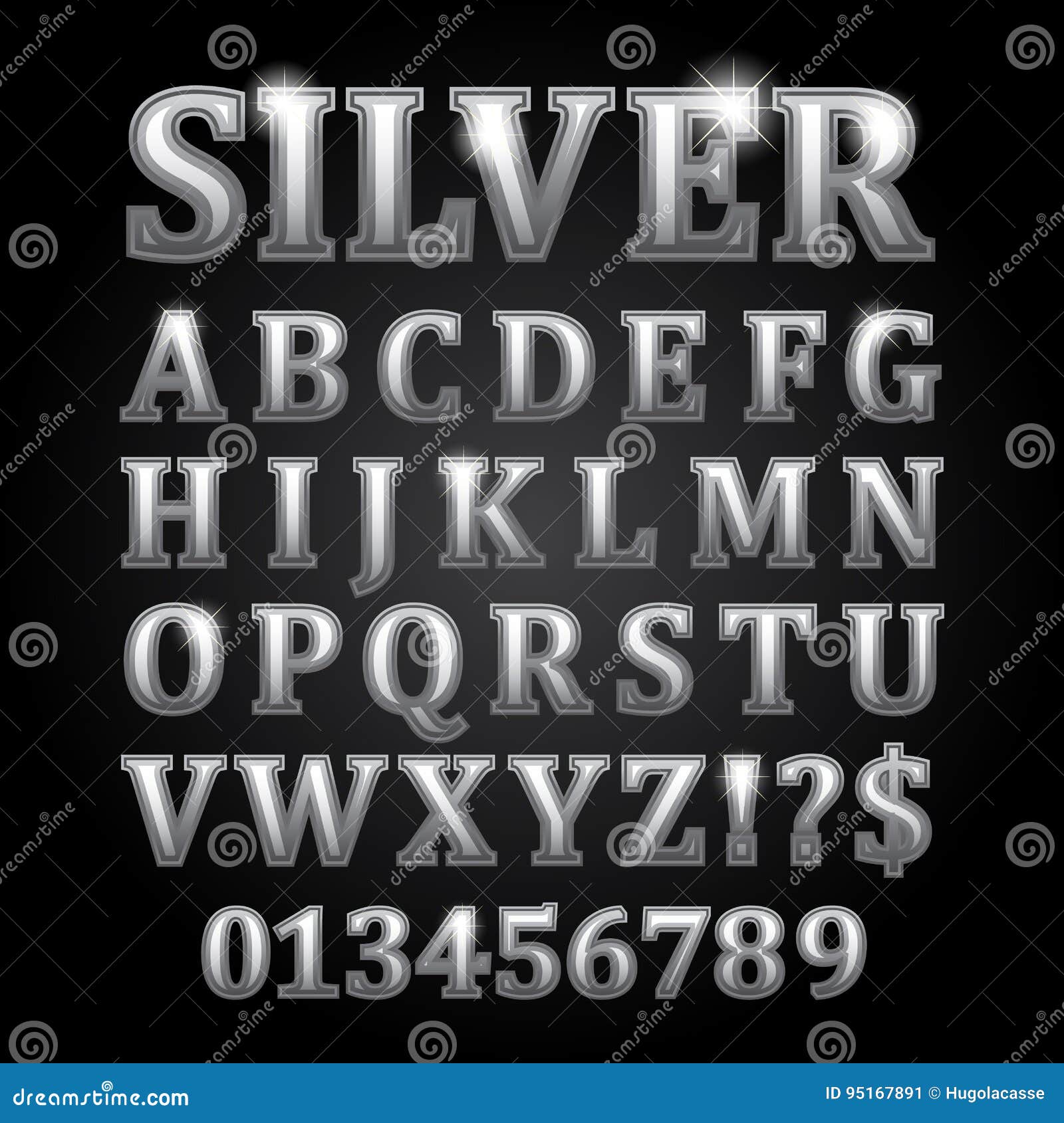 Silver Vector Letters on Black Background Stock Vector - Illustration ...