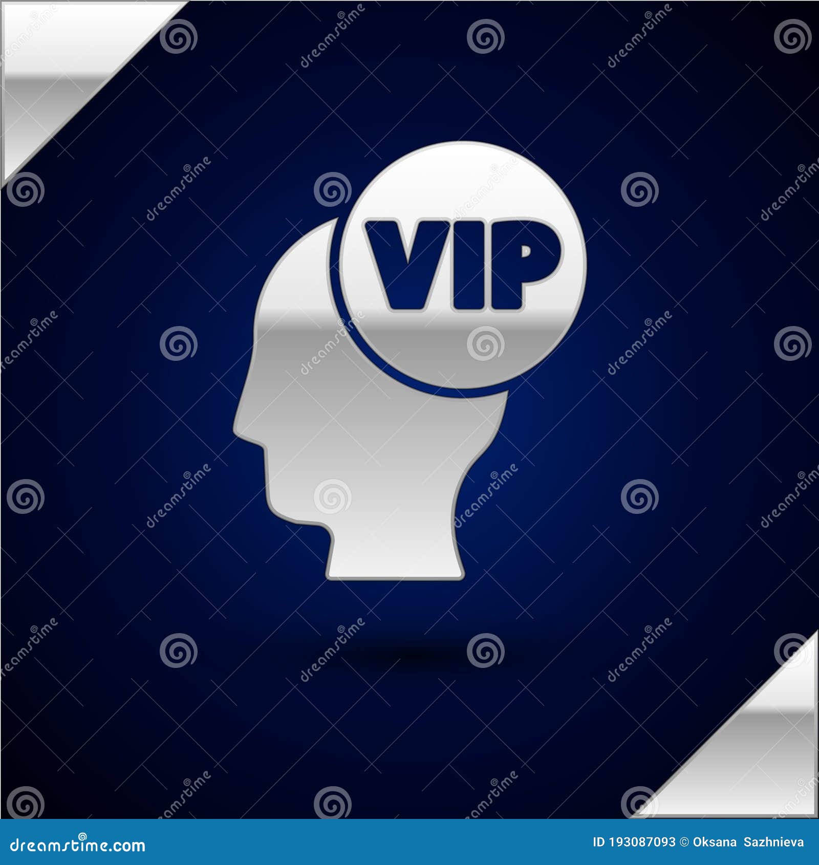 Silver Vip Inside Human Head Icon Isolated on Dark Blue Background ...