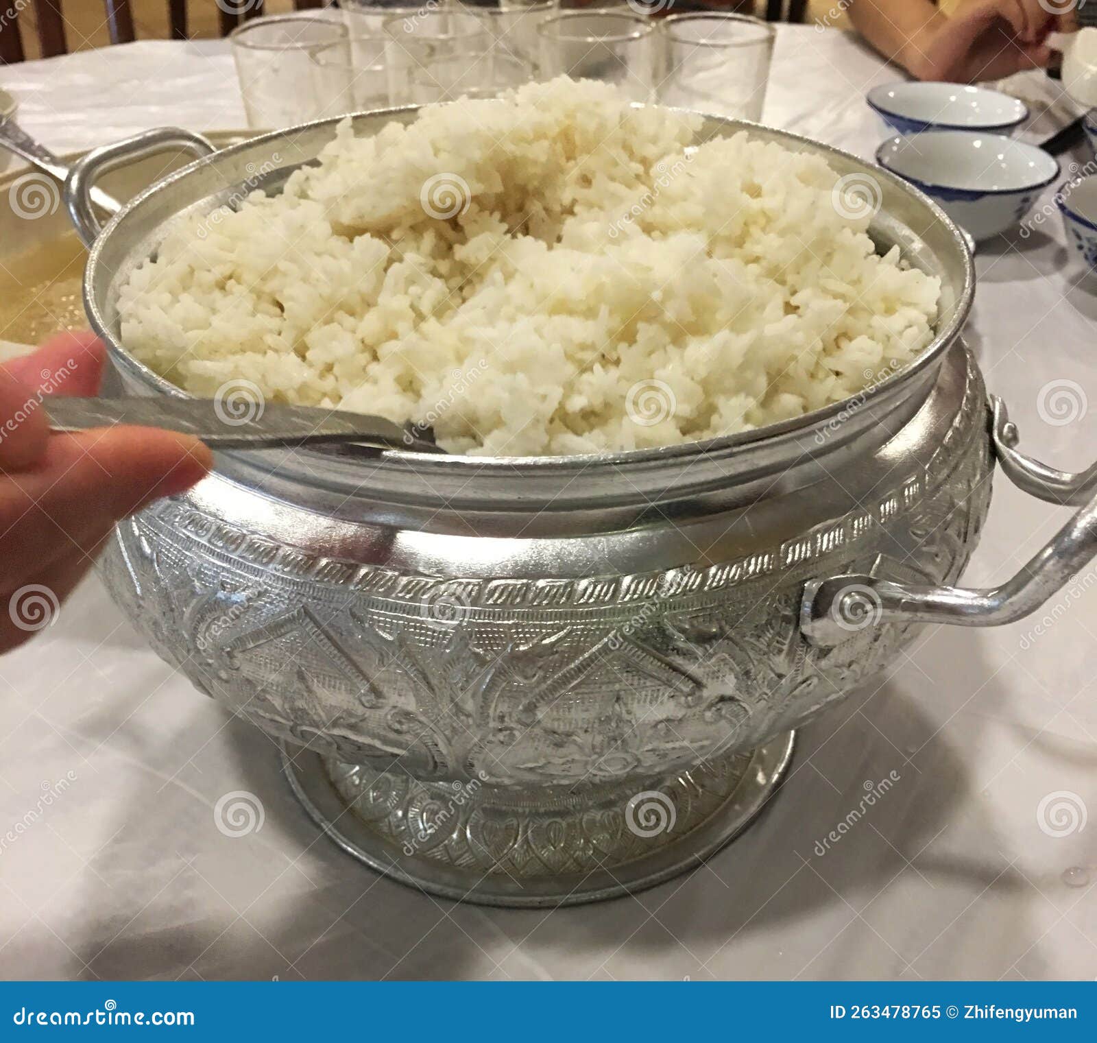 Rice in silver in Malaysia stock image. Image of malaysias - 263478765