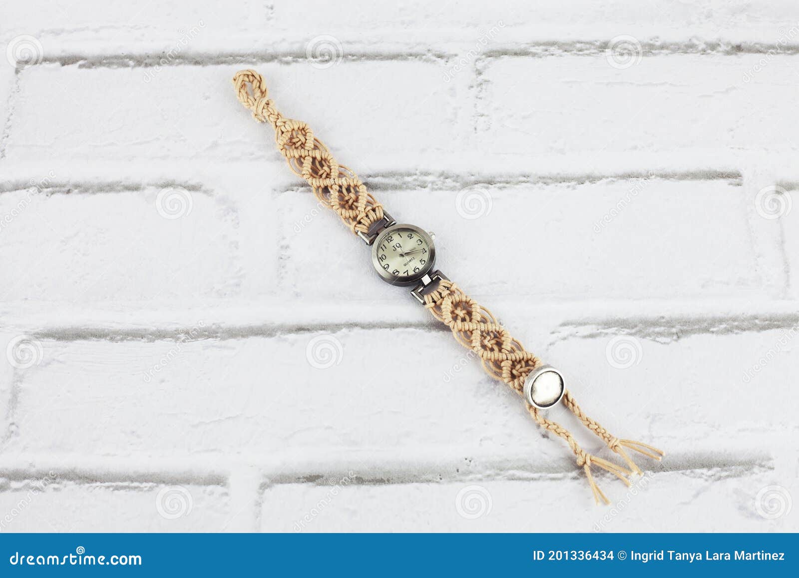 Silver Watch with Beige Macrame Strap Stock Photo - Image of pulse ...